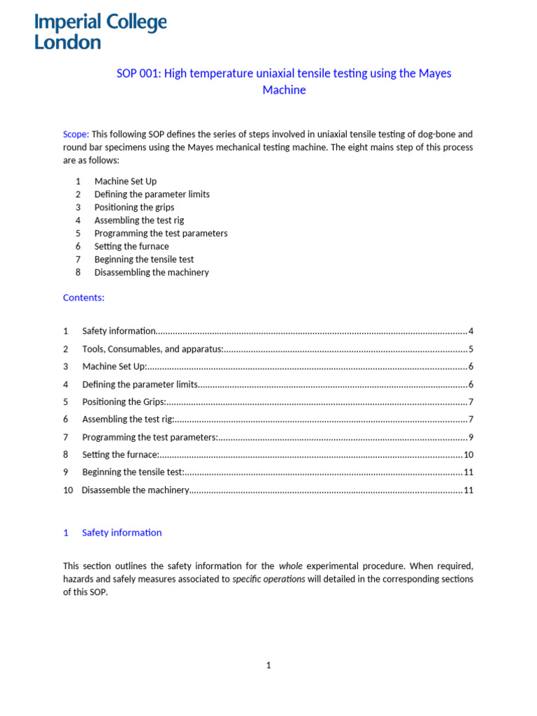 SOP 001 HT Tensile Testing Mayes | PDF | Mechanical Engineering ...