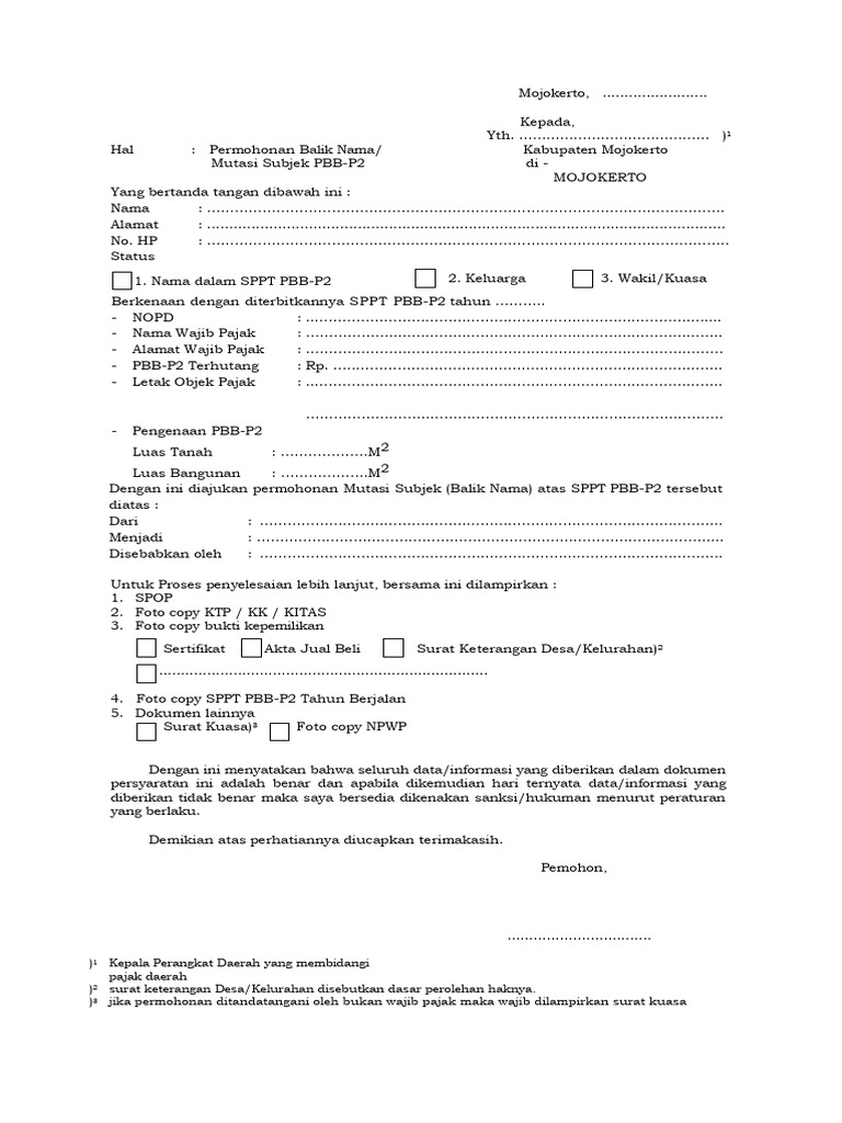 Form Balik Nama PBB | PDF