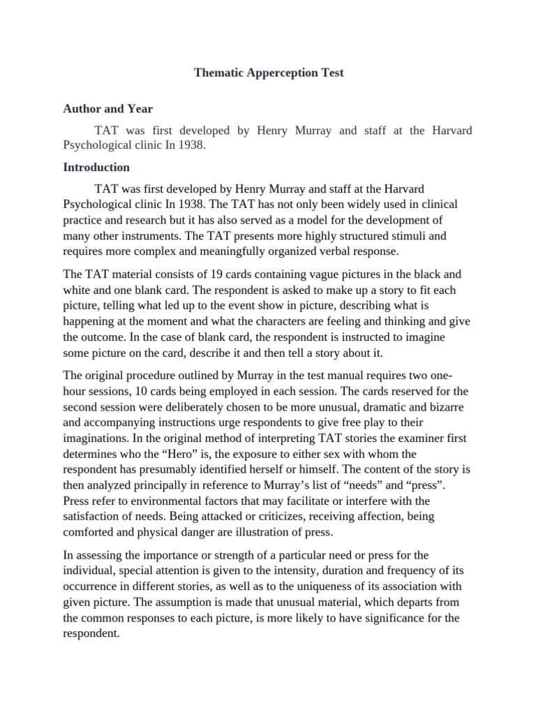 Thematic Apperception Test | PDF | Cognitive Psychology | Neuroscience