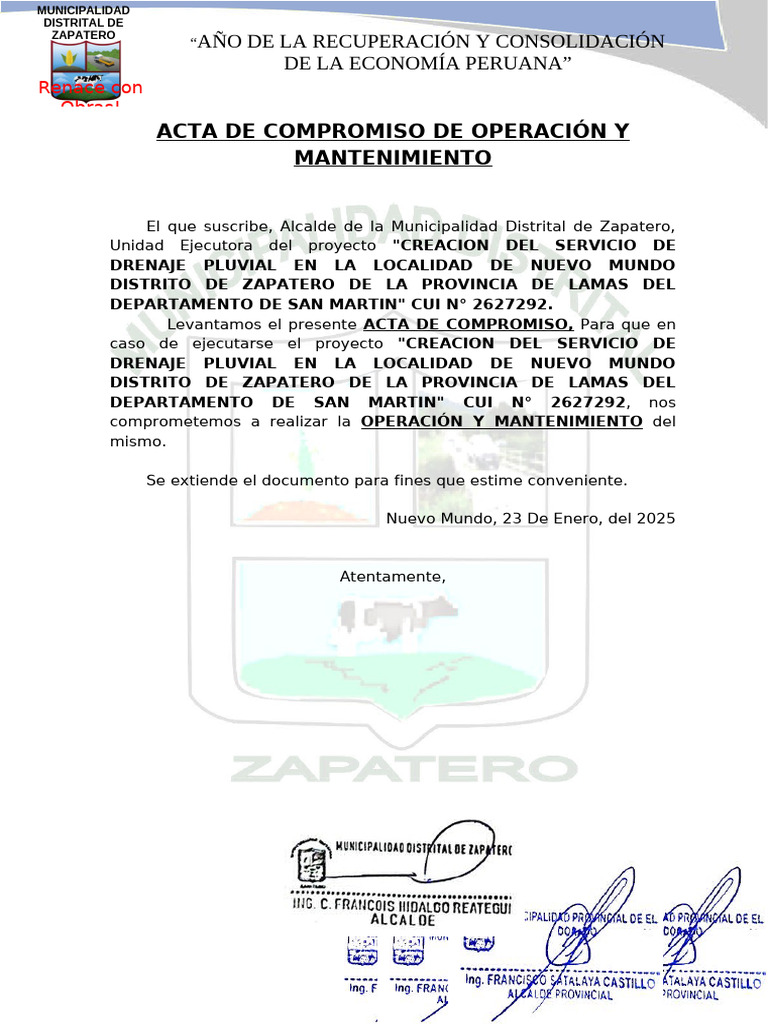 Acta de Operación y Mantenimiento | PDF