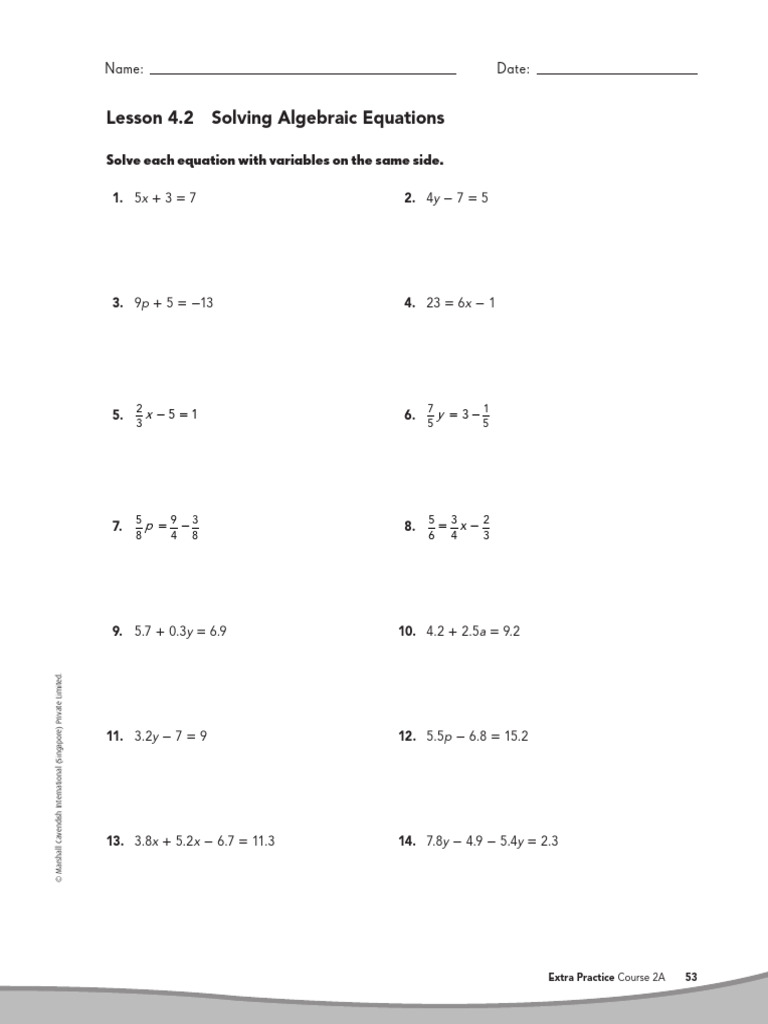 Extra Practice: Solving Equations | PDF | Equations | Mathematics