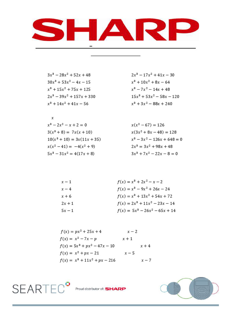 Worksheet 8 Polynomials - Factor and Remainder Theorem Grade 12 Maths ...
