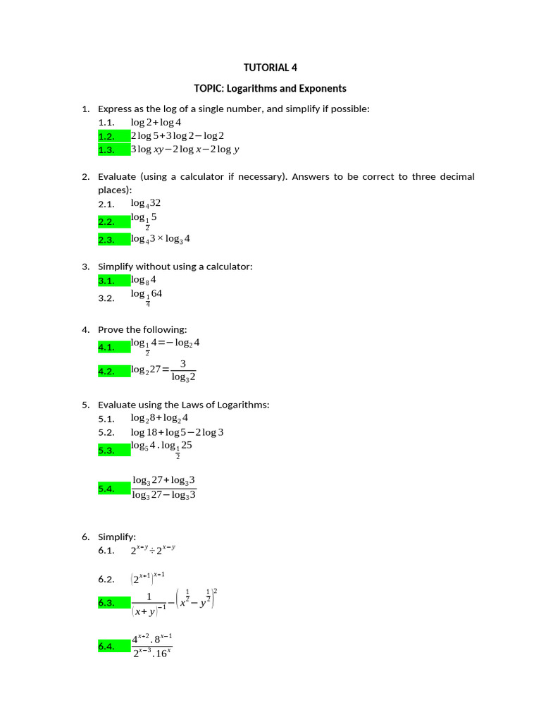 Logarithm and Exponent Tutorial Guide | PDF