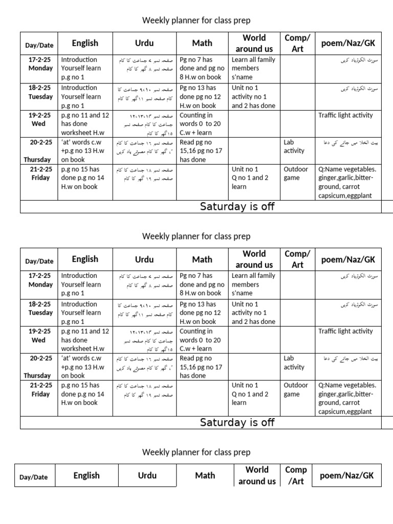 Weekly Class Preparation Planner | PDF