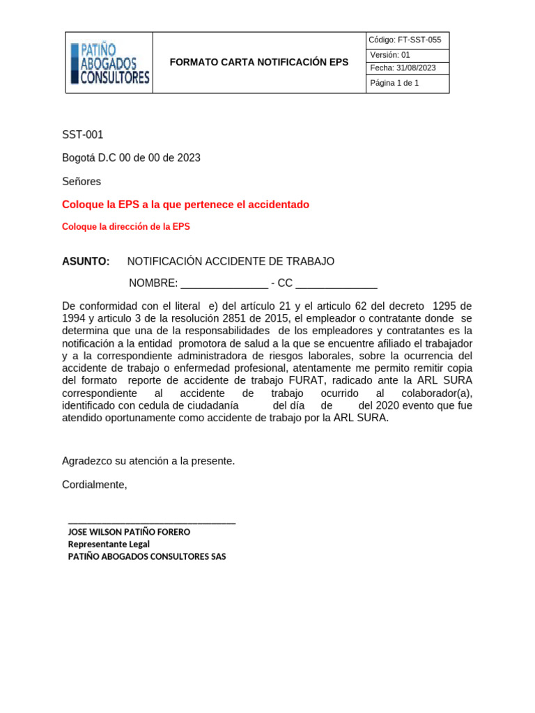 FT-SST-055 Formato Carta de Notificación Eps | PDF