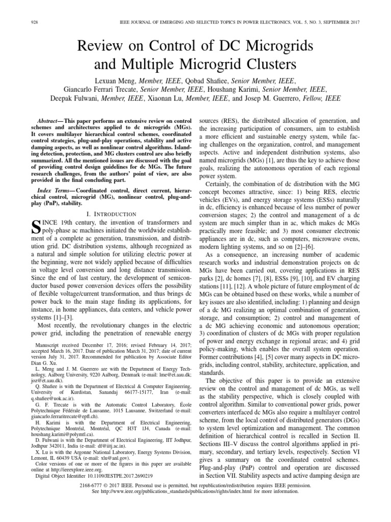 Review on Control of DC Microgrids and Multiple Microgrid Clusters | PDF | Electric Power ...