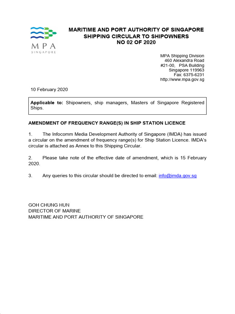 2020-002 - Amendment of Frequency Range(s) in Ship Station Licence | PDF