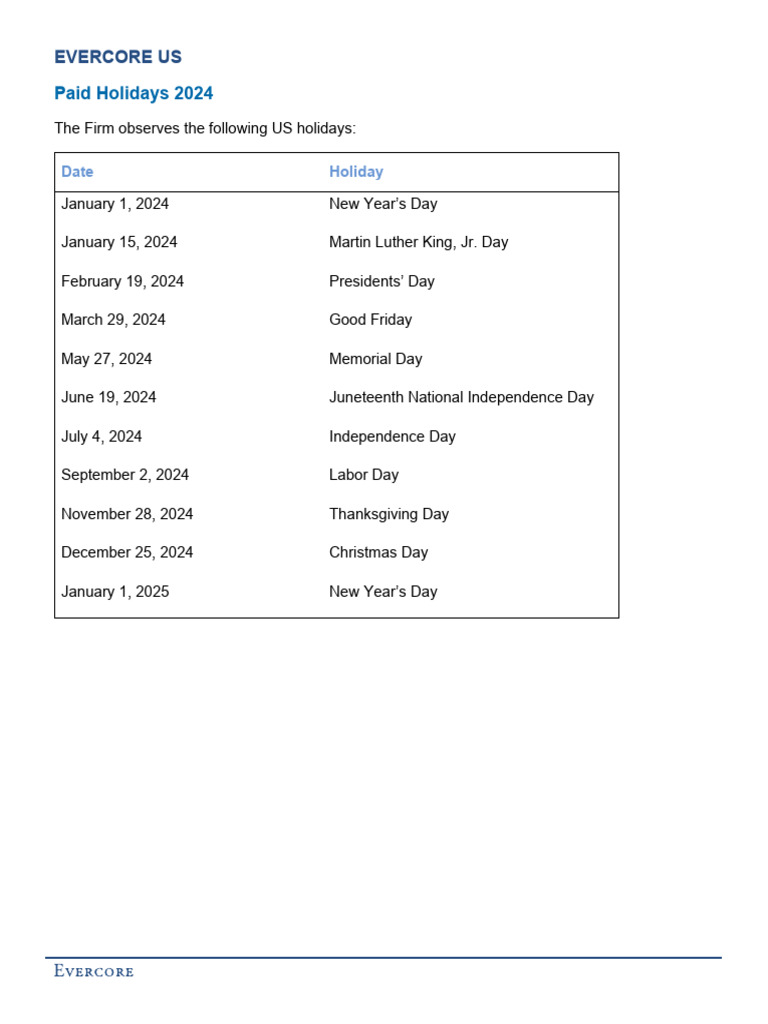 US Paid Holidays 2024.PDF#Search Paid Holidays | PDF