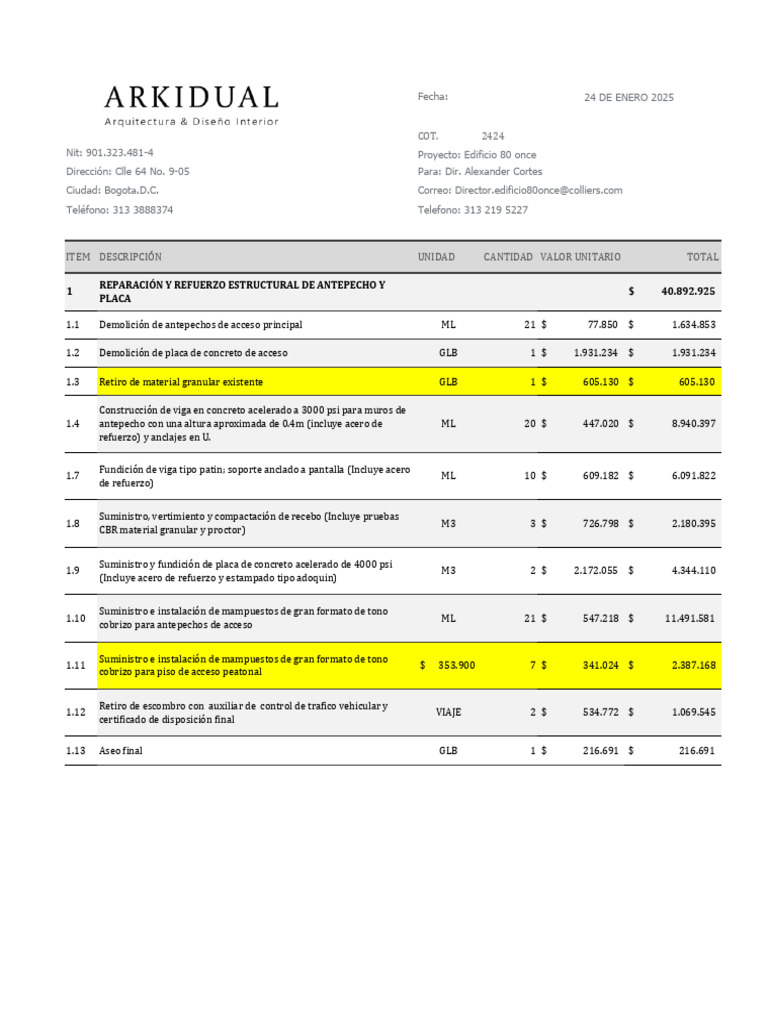 Cot. 2424 v1 - ARK. - Edi 80 Once - Antepecho y Placa | PDF | Ingeniería de Edificación | Materiales