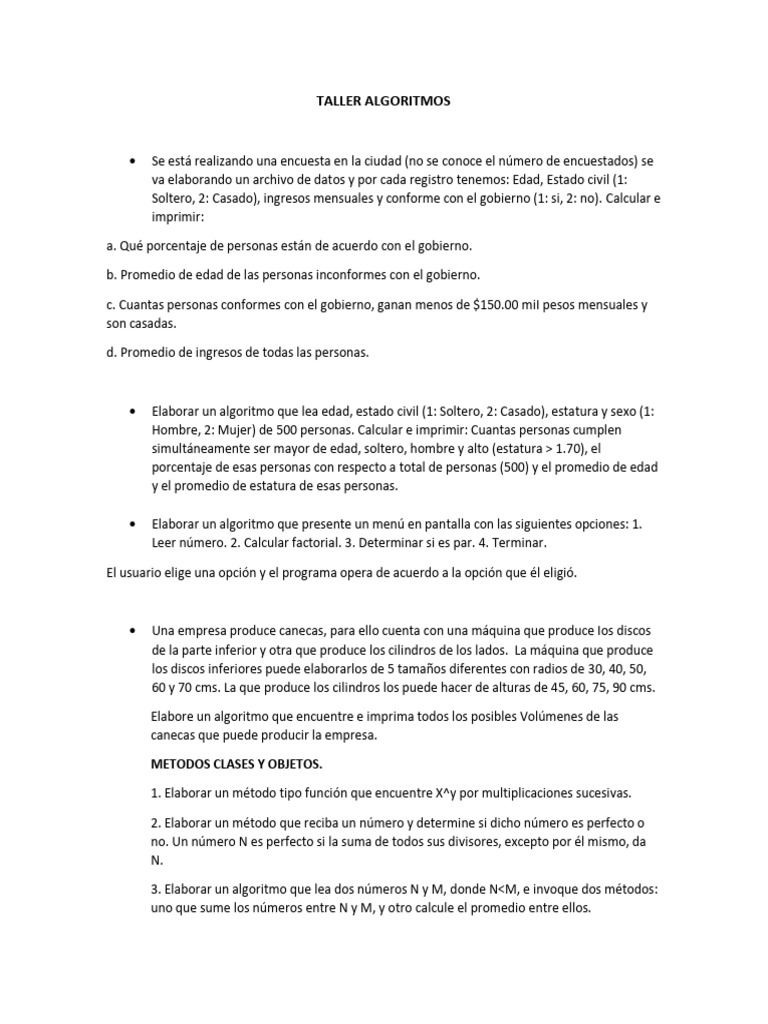 Taller algoritmos | PDF