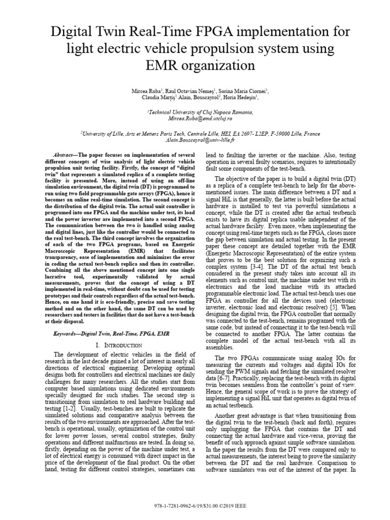 Digital Twin Real-Time FPGA Implementation For Light Electric Vehicle | PDF | Field Programmable ...