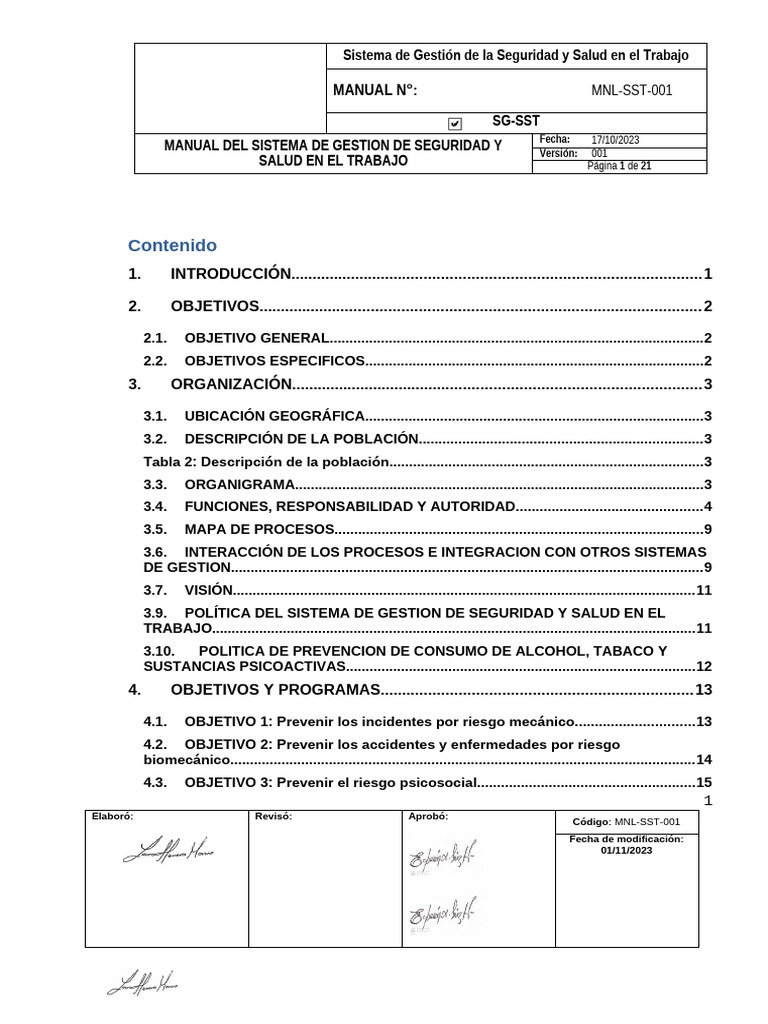 MNL SST 001 Manual SG SST 2023 | PDF | Seguridad y salud ocupacional ...