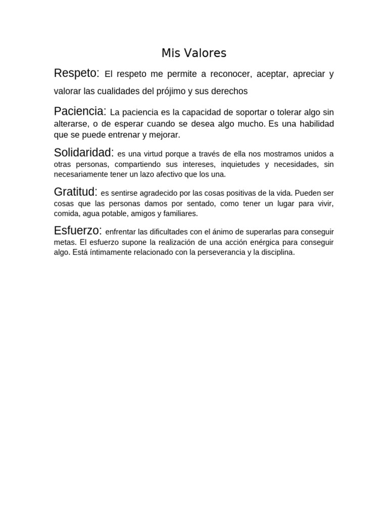 Mis Valores: Respeto, Paciencia y Más | PDF
