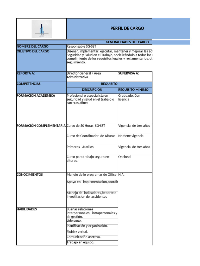 SG-SST-FO-01 Perfiles de Cargo | PDF | Laboratorios