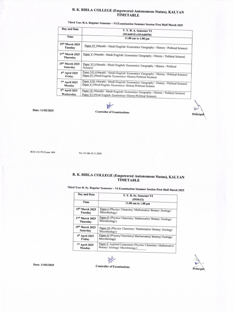 Ug Ty Semester-Vi Regular & Atkt (Backlog) Examination Time Table ...