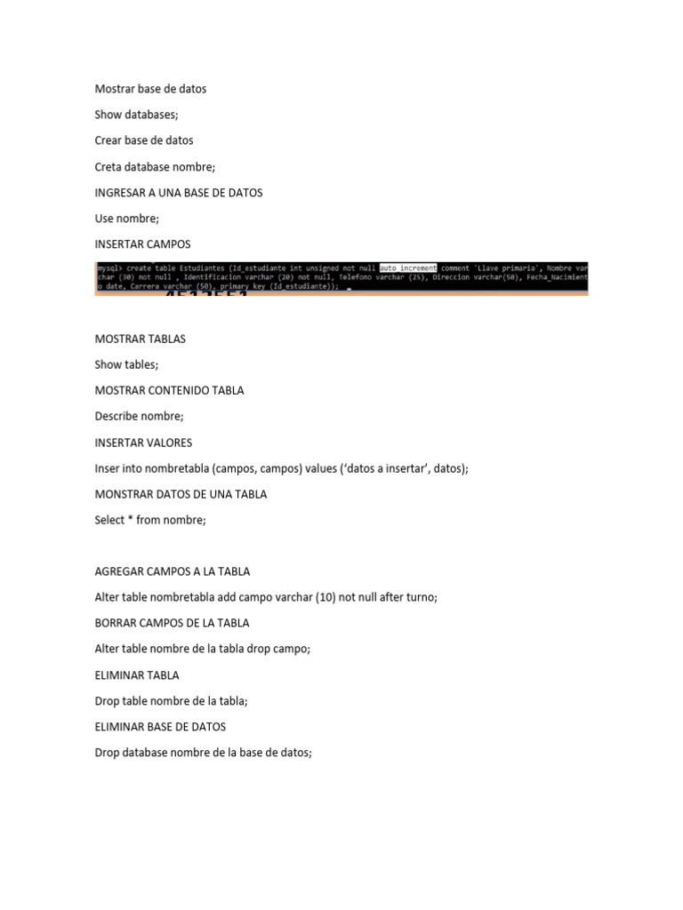 Comandos SQL para Gestión de Bases de Datos | PDF