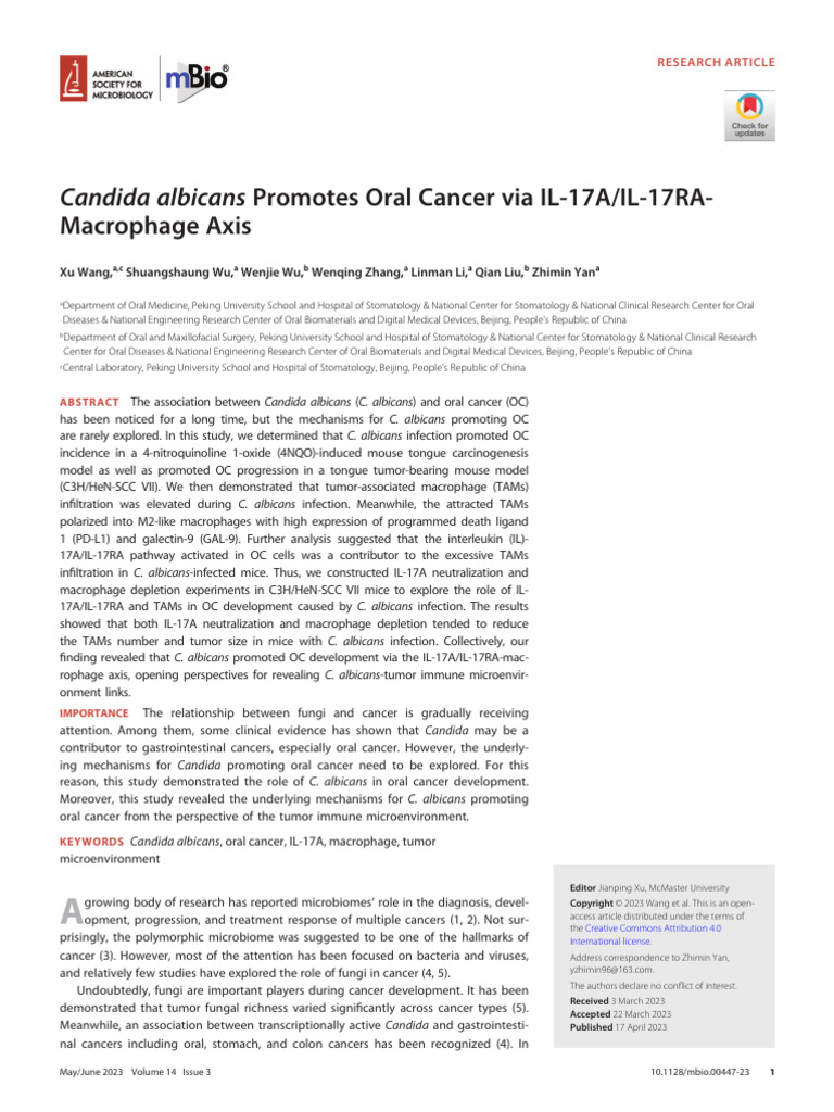 Wang Et Al 2023 Candida Albicans Promotes Oral Cancer Via Il 17a Il ...