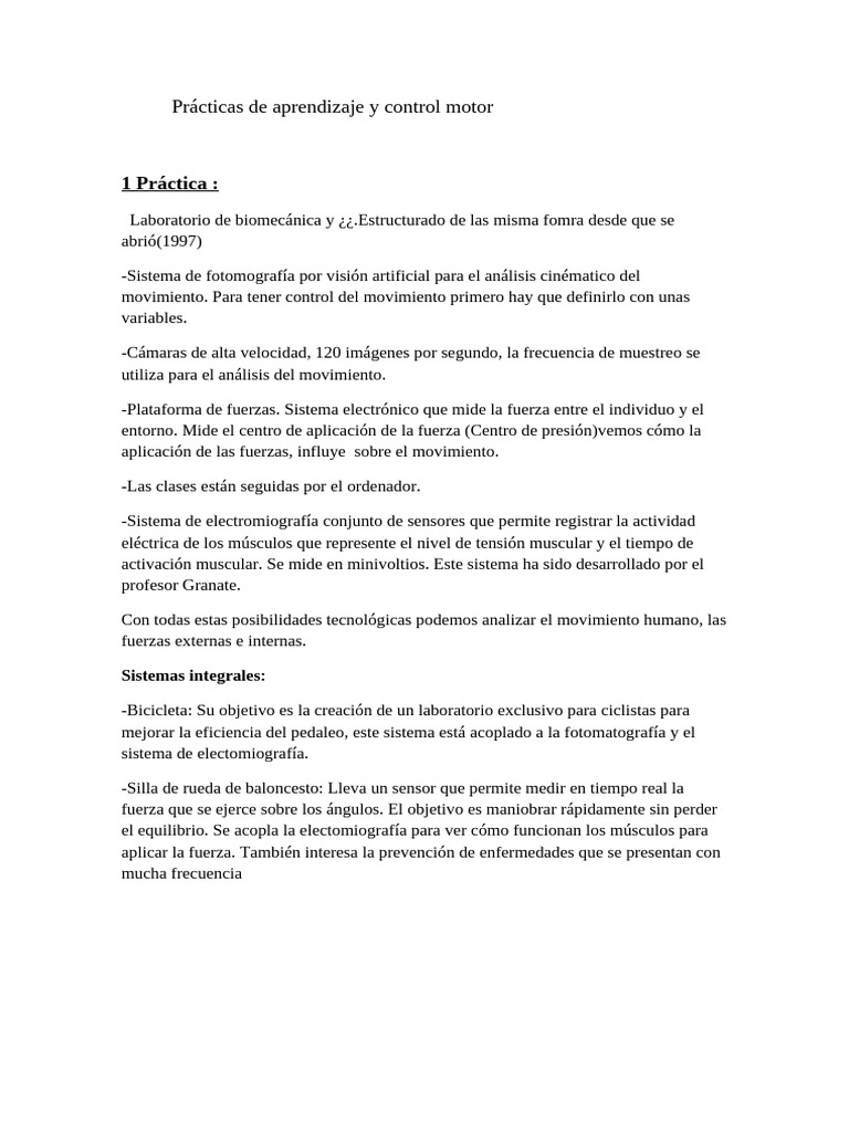 Prácticas de Aprendizaje y Control Motor | PDF | Fuerza | Laboratorios