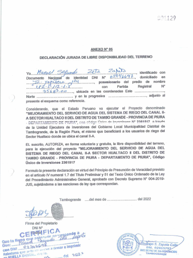 Anexo 5. Declaracion Jurada de Libre Disponibilidad | PDF