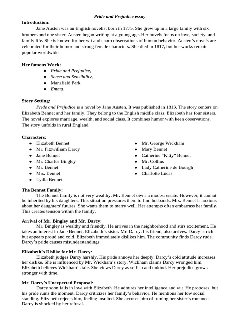 Pride and Prejudice Essay | PDF | Mr. Darcy | Pride And Prejudice