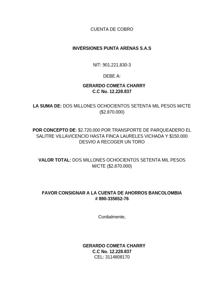 CUENTA DE COBRO | PDF