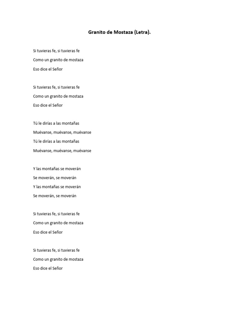 Canto Granito de Mostaza Letra | PDF