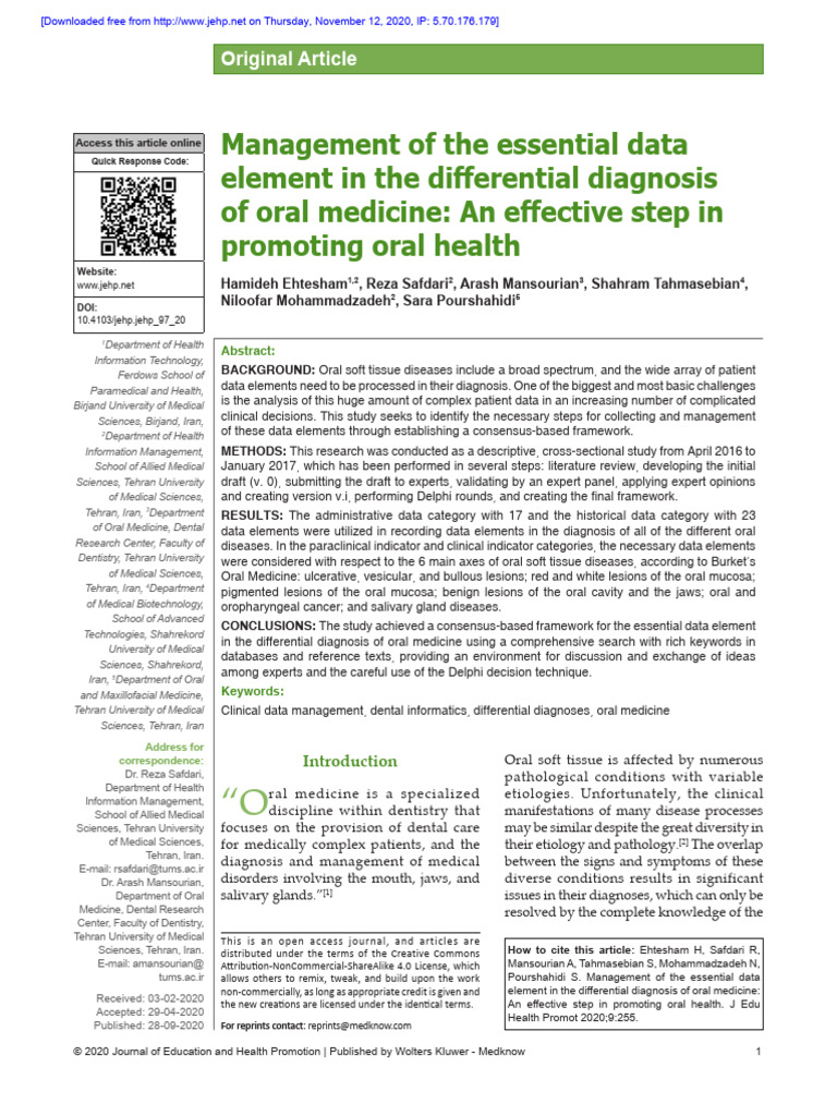Essential Data Management in Oral Diagnosis | PDF | Medical Diagnosis ...