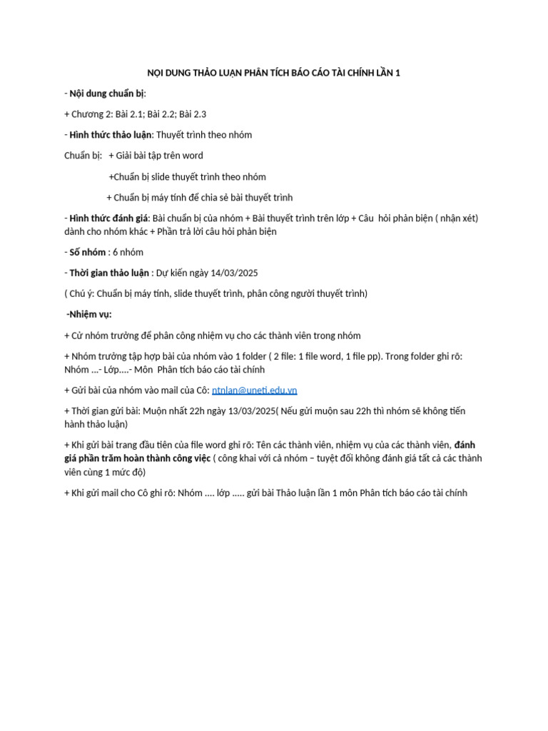 NỘI DUNG THẢO LUẬN PT BCTC (LẦN 1) | PDF