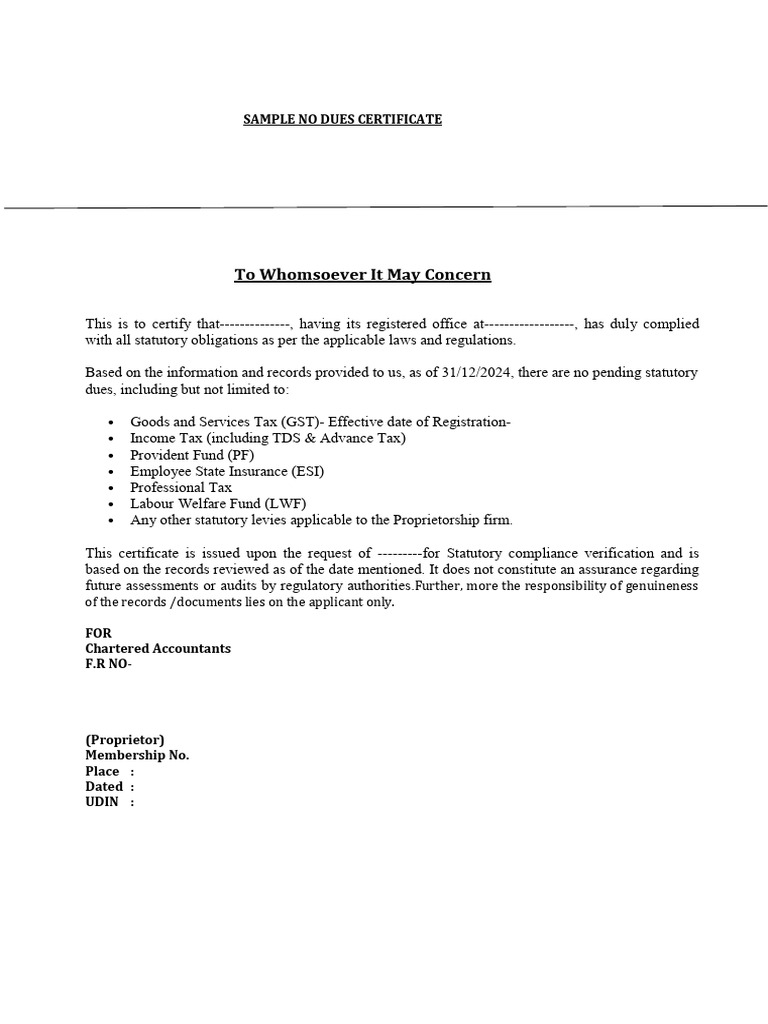 Sample NO Dues Certificat | PDF