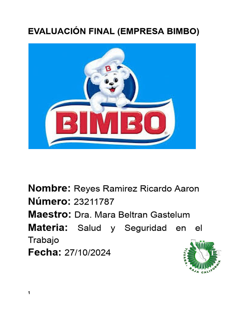 Evaluacion BIMBO (Reyes Ramirez Ricardo Aaron) | PDF | Seguridad y salud ocupacional | ruido