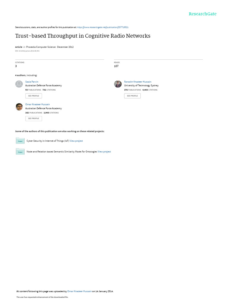 Trust-Based Throughput in Cognitive Radio Networks | PDF | Cognitive Radio | Computing