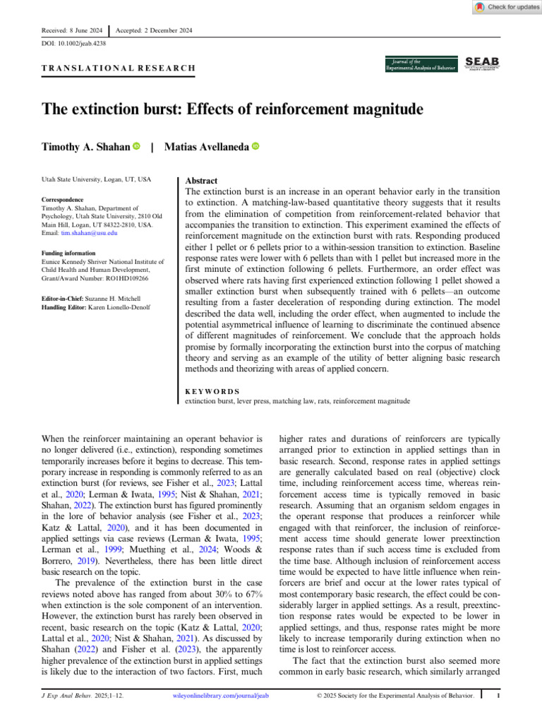 Extinction Burst and Reinforcement Magnitude | PDF | Reinforcement ...