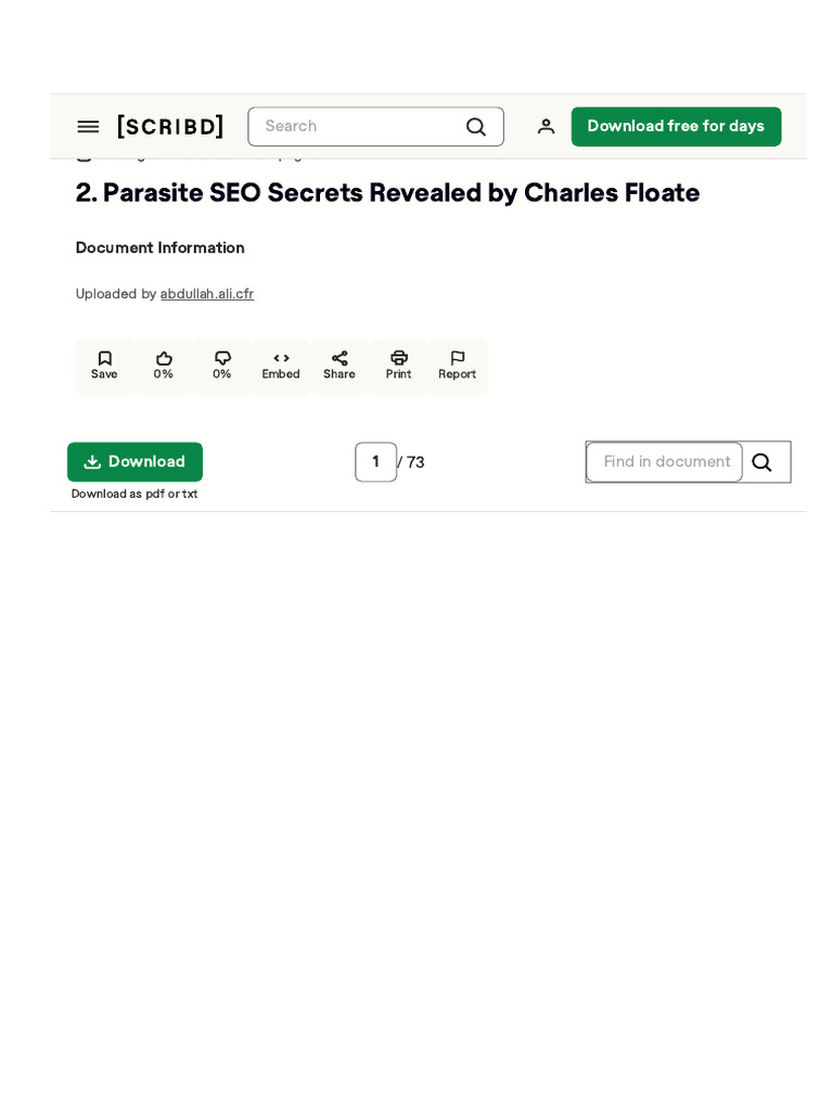 www.scribd.comdocument8171618152-Parasite-SEO-Secrets-Revealed-by-Charles-Floate | PDF