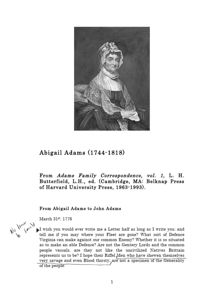 Abigail Adams and John Adams - Letters FOR ANALYSI - 240412 - 115145 | PDF