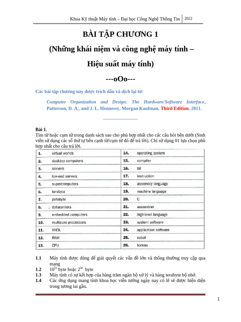 Bai Tap Chuong 1 Tong Quan | PDF