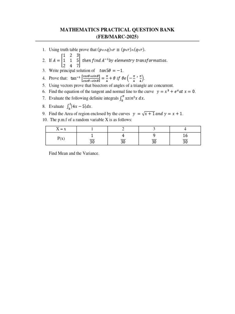 Mathematics Practical Question Bank | PDF