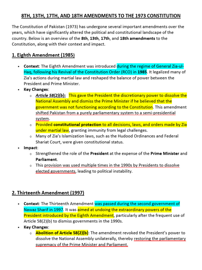 8,13,17 and 18 Amendments To The 1973 Constitution | PDF | Parliament Of Pakistan ...