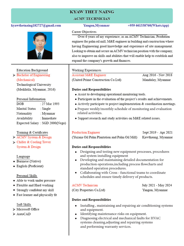 CV Form | PDF | Myanmar