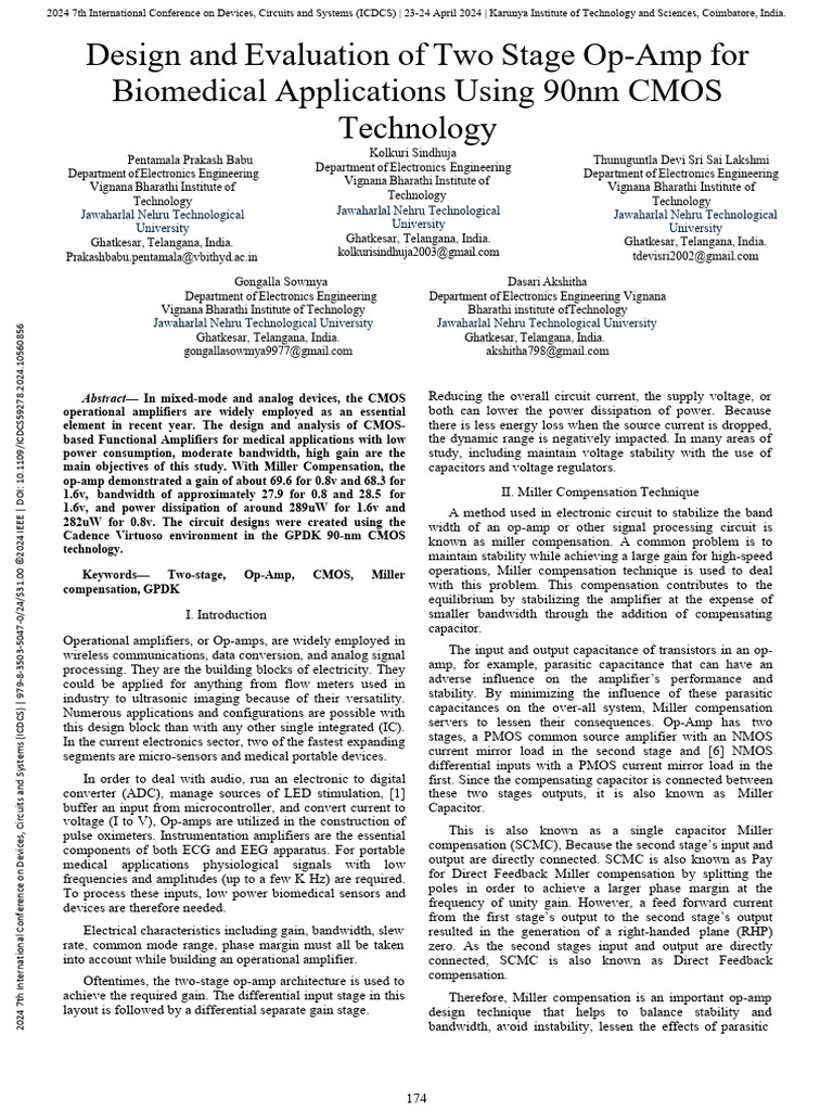 Design and Evaluation of Two Stage Op-Amp For Biomedical Applications ...