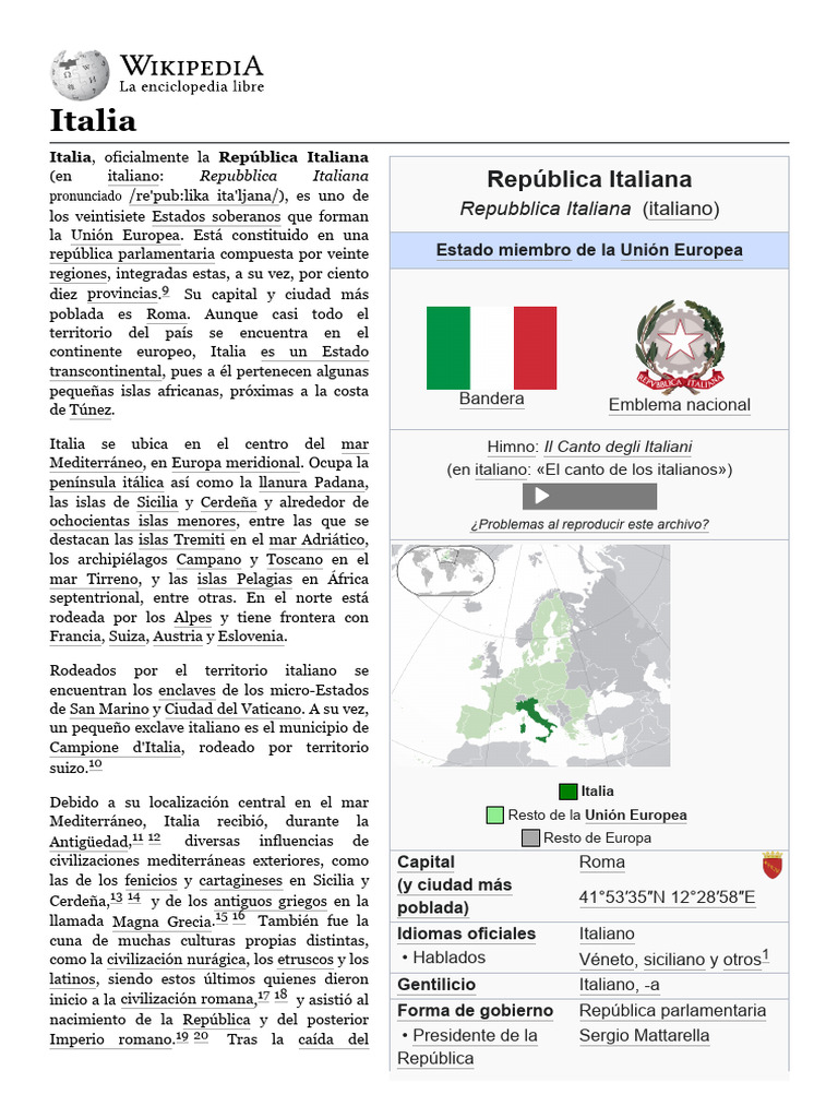 Italia - Wikipedia, La Enciclopedia Libre | PDF | Italia
