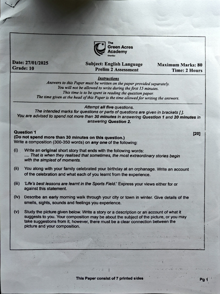 All Prelim - 2 Papers (The Green Acres Academy) | PDF