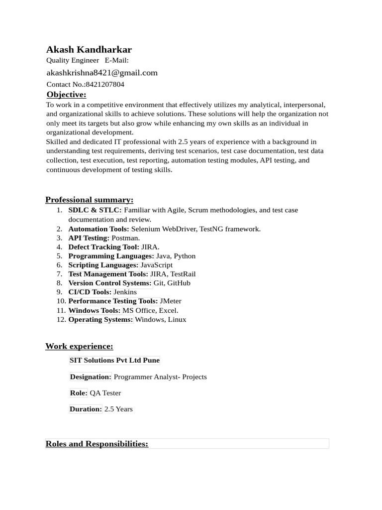 Akash QA Automation Testing Resume | PDF | Selenium (Software ...