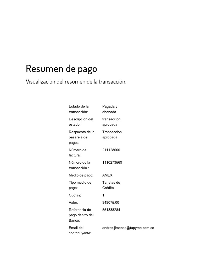 Resumen de Transacción Pagada AMEX | PDF