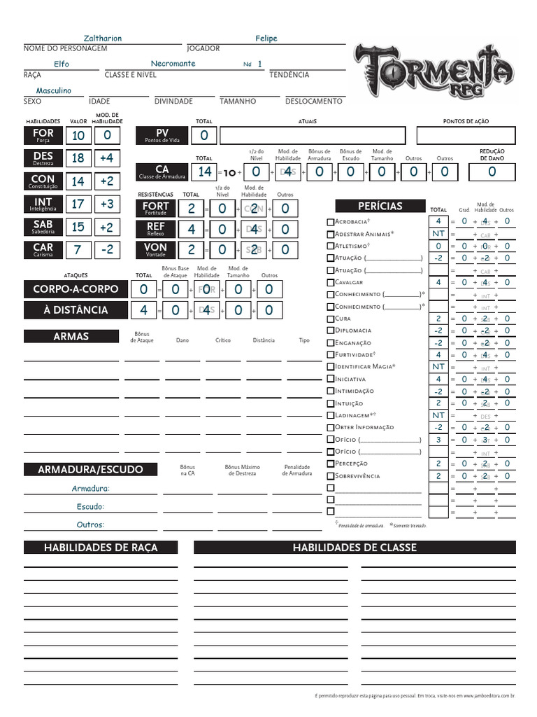 tormenta-rpg-ficha-de-personagem-editada | PDF | Jogos de RPG