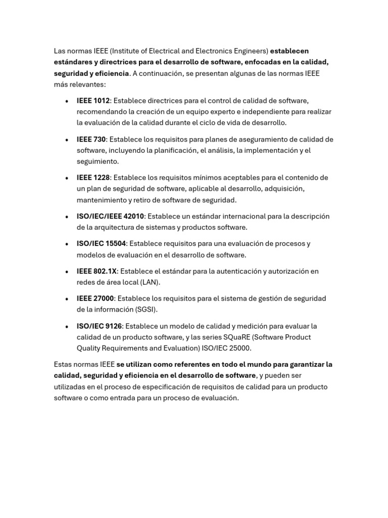 Normas IEEE para Desarrollo de Software | PDF