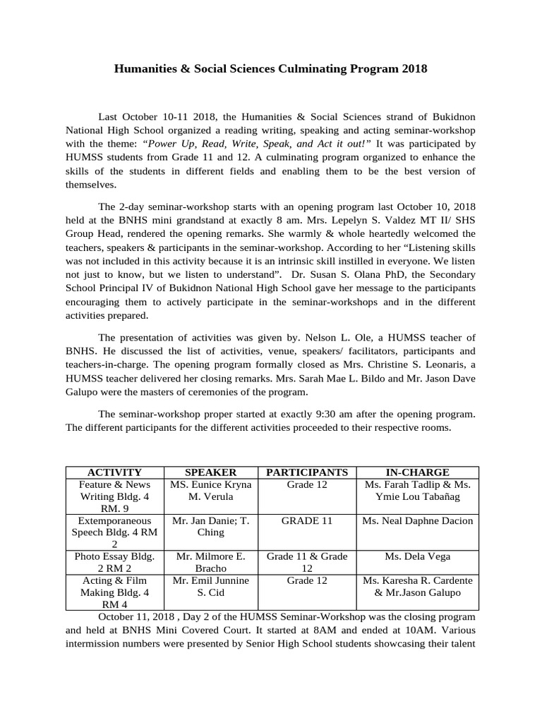 Narrative Report - Humss Day | PDF