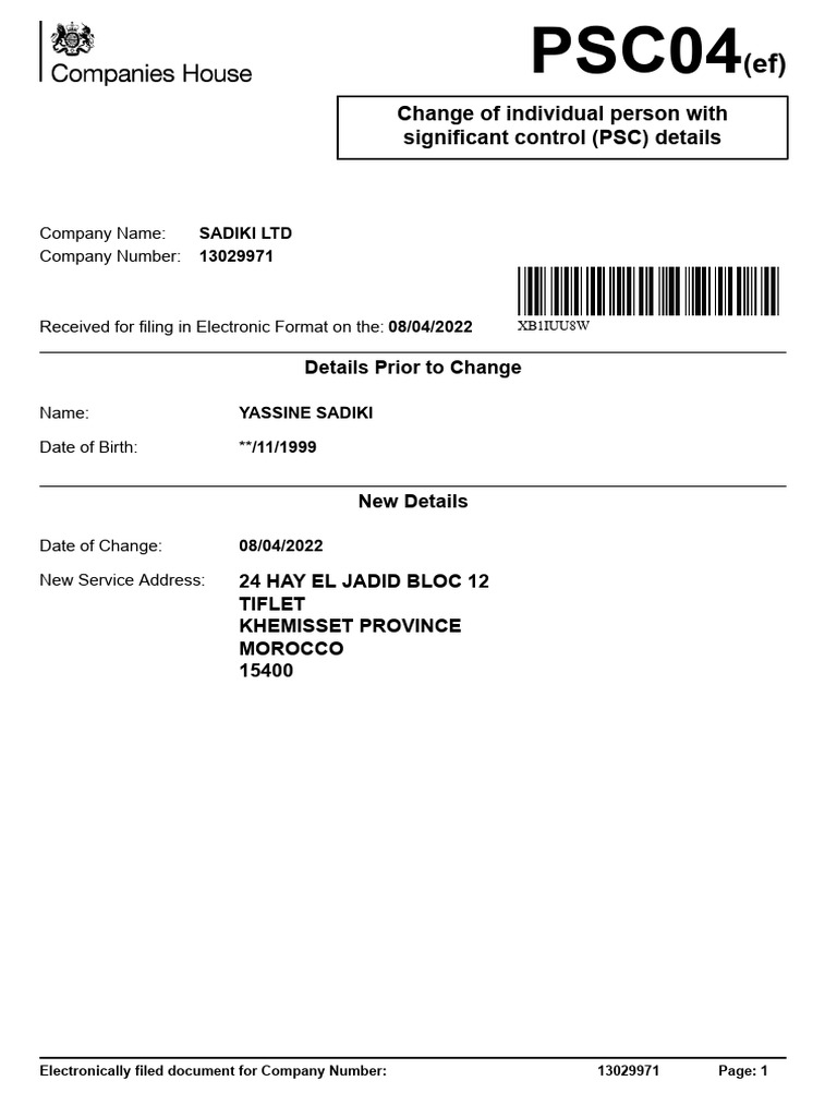 Change of Individual Person With Significant Control (PSC) Details | PDF