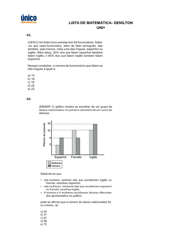 Lista Aula Sábado - Denilton | PDF