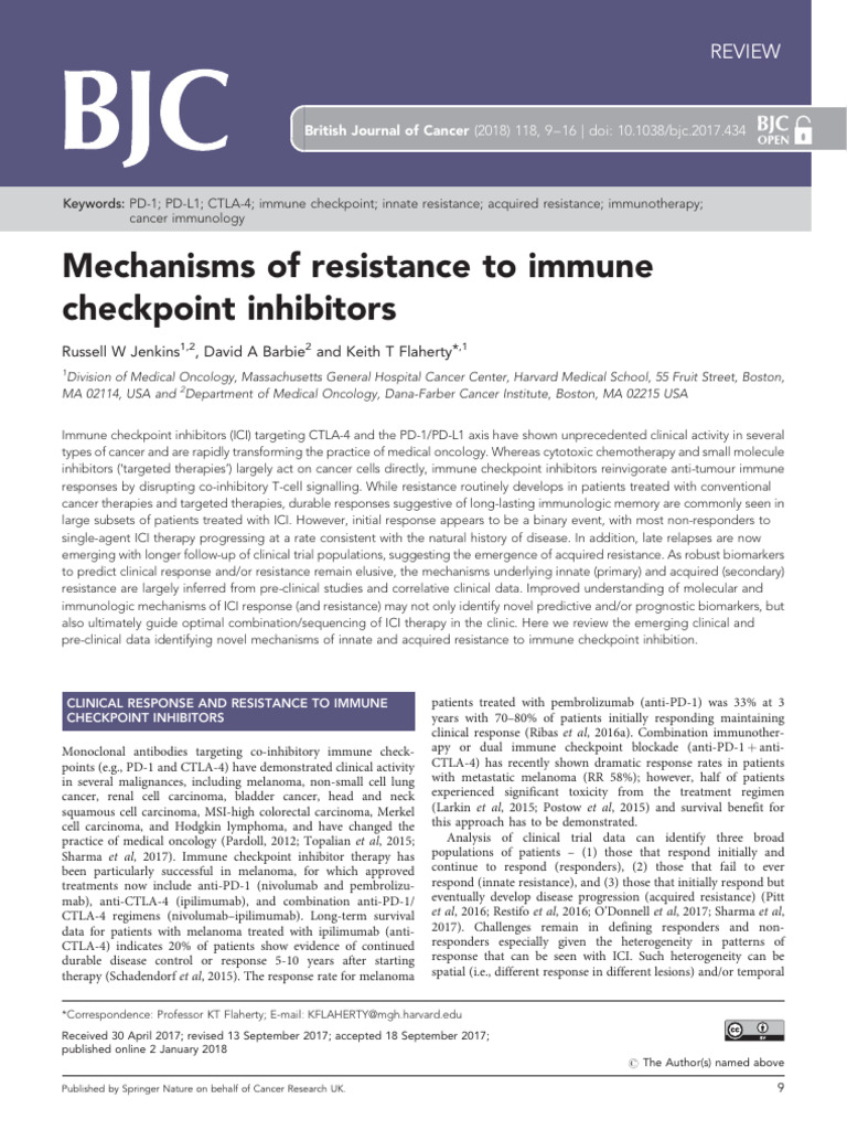 Mechanisms of Resistance To Immune Checkpoint Inhibitors1 | PDF | T Cell | T Helper Cell