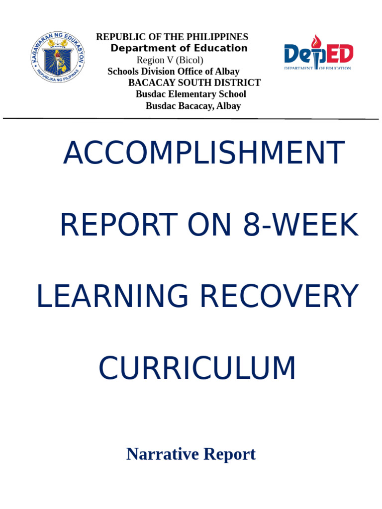 Accomplishment Report On 8-Week LRC | PDF | Literacy | Curriculum